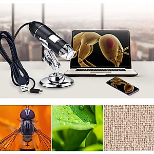 Grewtech USB Digital Microscope 1600x 8 LED Magnification Endoscope Camera with Metal Stand Compatible with Windows, Android and Mac