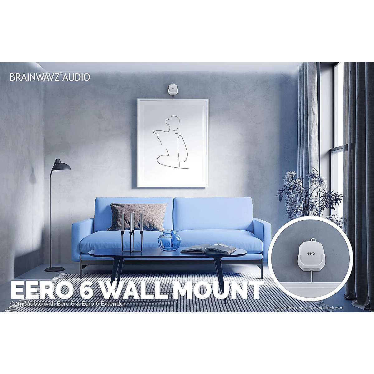 Screwless Wall Mount for Eero 6 Mesh WiFi Holder, Custom Design (NOT Compatible with Eero Pro 6 / Beacon), Strong VHB Adhesive, No Tools, No Mess, White by Brainwavz