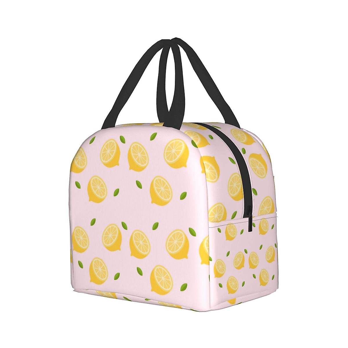 carati Cut Lemon Pink Pattern Lunch Bag, Waterproof, Dirt-Resistant, Lightweight, With Zipper, 8x5 Inch