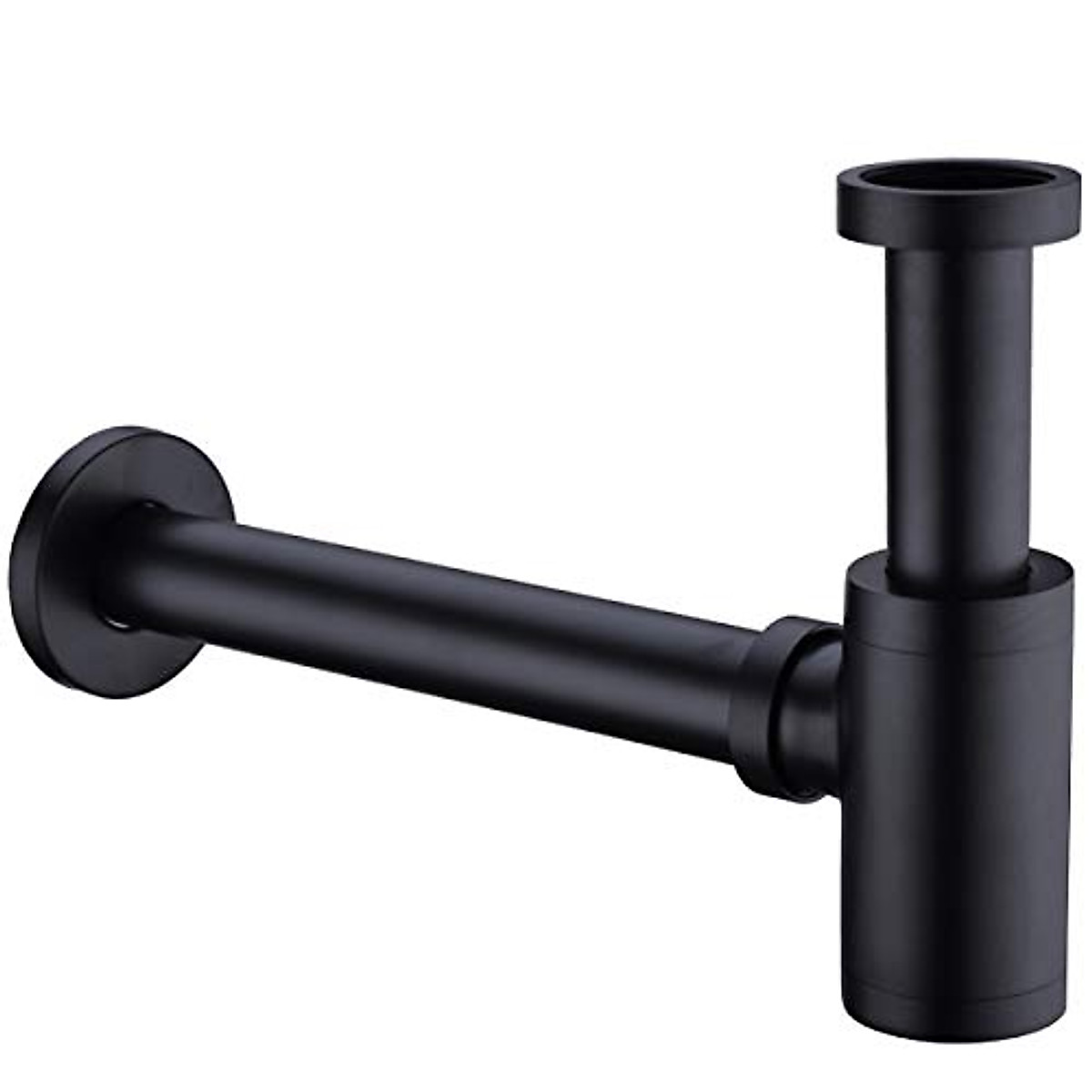 TRUSTMI Bottle P Trap Brass Round 1 1/4 Inch Decorative P-Trap, Adjustable Bathroom Basin Sink Waste Drain Kit, Wall Drainage, Matte Black