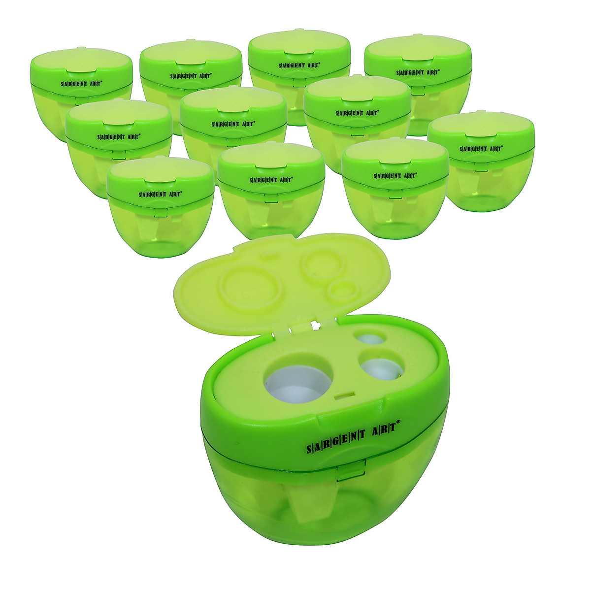 Sargent Art 36-1025, 3-Hole Sharpeners, Pieces Class Pack, Colored, Pencils, Crayons, 12 Count (Pack of 1)