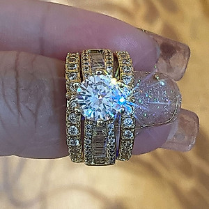 Ahloe Jewelry 2.3Ct Wedding Rings for Women Engagement Ring Set Bands 18k Yellow Gold Three in One Cz 3pcs Size 8