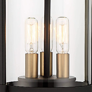 Avani Modern Contemporary Outdoor Post Light Fixture Black Warm Brass Metal 15 3/4" Clear Glass for Exterior House Porch Patio Outside Deck Garage Yard Garden Driveway Home Lawn - John Timberland