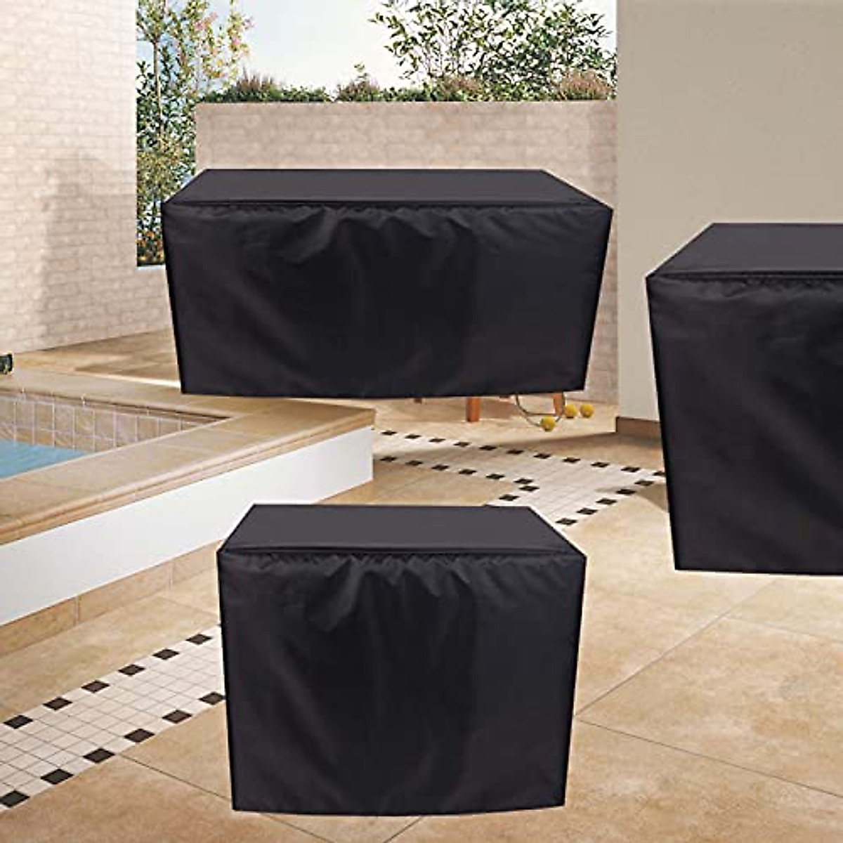 RGRE 48x24x29 in Patio Furniture Cover Waterproof Black, Outdoor Patio Table Covers Rectangular, Garden Furniture Covers Windproof & UV Protection, Outdoor Furniture Cover Set