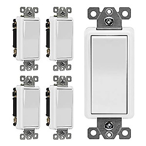 ENERLITES 4-Way Decorator Light Switch, Four Way Rocker Switch, Gloss Finish, Ground Wire Lead Attached, Residential/Commercial Grade, 15A 120V/277V, UL Listed, 94150-W-5PCS, White, 5 Pack