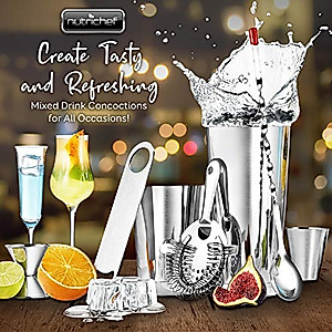 NutriChef Mixology Bartender Cocktail Shaker Set - 15 & 30 oz Stainless Steel Cocktail Bar Set Mix Drink Shaker Kit - Essentials Martini Making Kit Drink Mixing Starter Set - NCCS15PC (15 Piece Set)