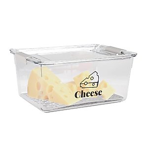 Yomjarl Cheese Container Airtight with Draining Basket Cream Cheese Sliced Cheese Box with Lid Cheese Saver for Fridge Cheese Keeper Cream Block Shredded Cheese Storage Box Saver Clear