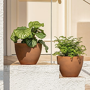 LA JOLIE MUSE Flower Pots Outdoor - Large Garden Planters with Drainage Holes Set of 2 (11.3 Inch, Terracotta Color)