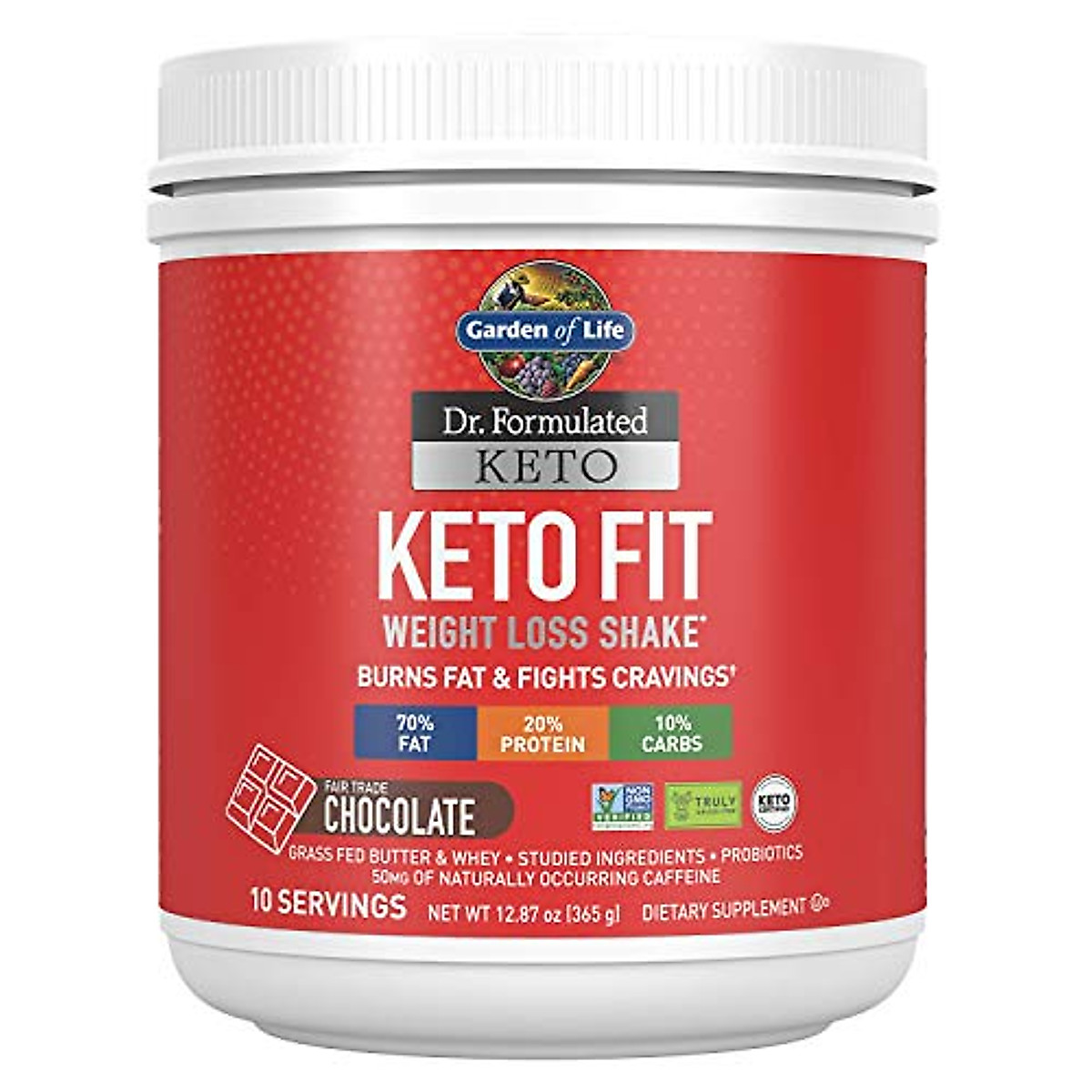 Garden of Life Dr. Formulated Keto Fit Weight Loss Shake - Chocolate Powder, 10 Servings, Truly Grass Fed Butter & Whey Protein, Studied Ingredients Plus Probiotics, Non-GMO, Gluten Free, Keto, Paleo