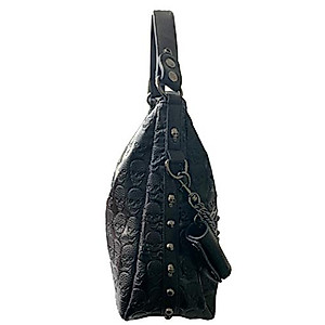 FiveloveTwo Women Skull Chain Handbag Large Capacity Gothic Shoulder Bag Studded Doctor Rivet Tote Satchel