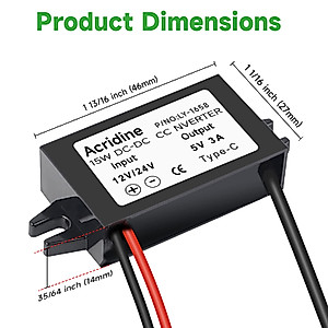 2-Pack DC 12V/24V to 5V USB C Buck Converter 3A 15W Type-C Output Charging Module Waterproof Buck Power Adapter Compatible with Raspberry Pi 4, Mobile