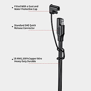 Kewig Motorcycle Solar SAE Quick Disconnect Extension Cable Adapter - 6FT SAE to O Ring Terminal Harness Quick Disconnect with 10A Fuse 2 Pin Plugs for Tractor, Motorcycle, Trucks, Cars, RV (1pcs)