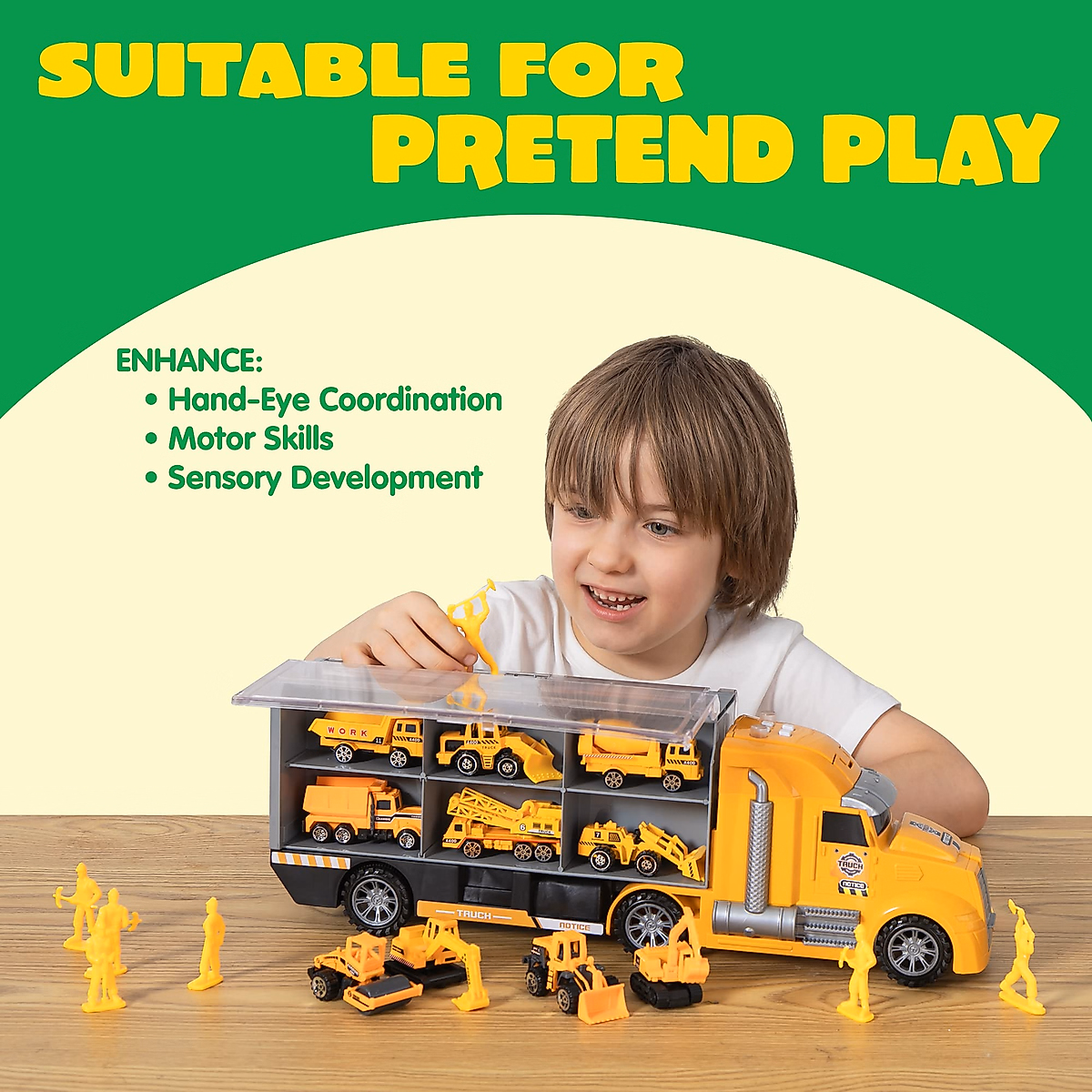 JOYIN 25 in 1 Construction Truck Vehicle Toy Set, Play Vehicles Set with Sounds and Lights in Carrier Truck, Push and Go Vehicle Car Toy, Kids Birthday Gifts for Over 3 Years Old Boys