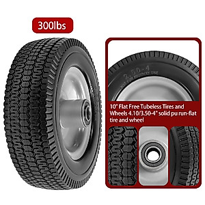 LTNICER 10" Solid PU Tires and Wheels,2-Pack Tires 4.10/3.50-4 Flat Free Tubeless Tire Replacement Wheels for Garden Cart, Hand Truck, Wheelbarrows- 5/8"Axle Bore Hole,2 1/4" Offset Hub