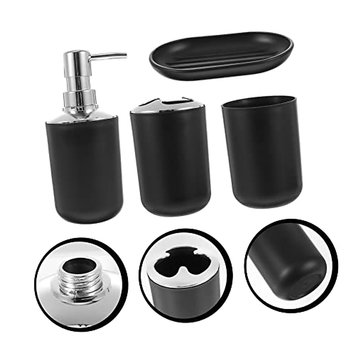 BETOOKY 1 Set Bathroom Set Soap Dispenser Toothbrush Decorative Bathroom Accessories Vanity Countertop Soap Dish Foaming Soap Black Trim Sanitary Accessory Plating Necessity Household