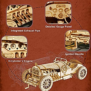ROBOTIME Model Car Kits - Wooden 3D Puzzles - Model Cars to Build for Adults 1:16 Scale Model Grand Prix Car
