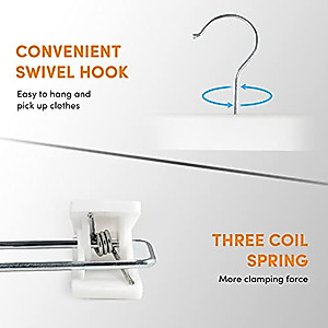 DEDU Pants Hangers with Clips White 12 Pack, Skirt Hangers for Women Plastic Adjustable, Short Hangers for Closet Non Slip 360 ° Swivel Hooks