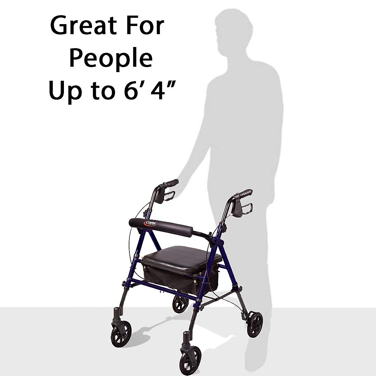 Carex Step 'N Rest Aluminum Rollator Walker With Seat - Rolling Walker For Seniors With Back Support, 6 Inch Wheels, 250lbs Support, Lightweight