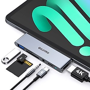 iPad Pro USB C HUB, 6-in-1 iPad Adapter (Attach Magnetically) with 60W Power Delivery, 4K HDMI, Audio, USB 3.0, SD and MicroSD Slots, for iPad Pro 2021 2020 11 12.9/iPad Air 5/iPad Mini 6 Accessories