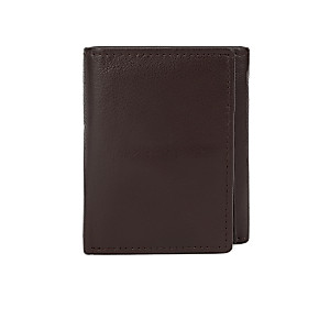 Leatherboss Genuine Leather Boys Slim Compact Flap Id and Coin Pocket Trifold Wallet for men women, Dark Brown