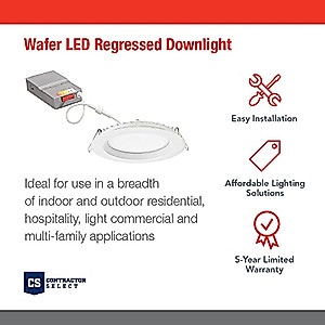 Juno WF6 REG SWW5 90CRI CP6 MW M2 Canless Wafer Recessed LED Downlight, Shallow Regressed Baffled Trim Style, 6-Inch, Matte White, 6-Pack