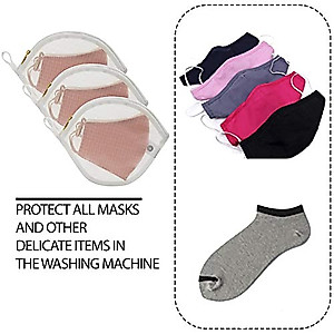 No/Brand 3 Packs Delicate Laundry Bags for Reusable Face Masks and Reusable Makeup Remover Pads,Fine Mesh Wash Bags,Use YKK Zipper, with Hanger Loop, Portable Mask Storage Bag (3 Small)