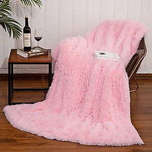 Zareas Soft Faux Fur Throw Blanket, 50" x 60" Plush Sherpa Blanket for Couch, Thick Warm Blankets for Winter, Fluffy Fleece Blanket, Christmas Blanket, Fuzzy Comfy Velvet Blanket for Bed Sofa, Pink