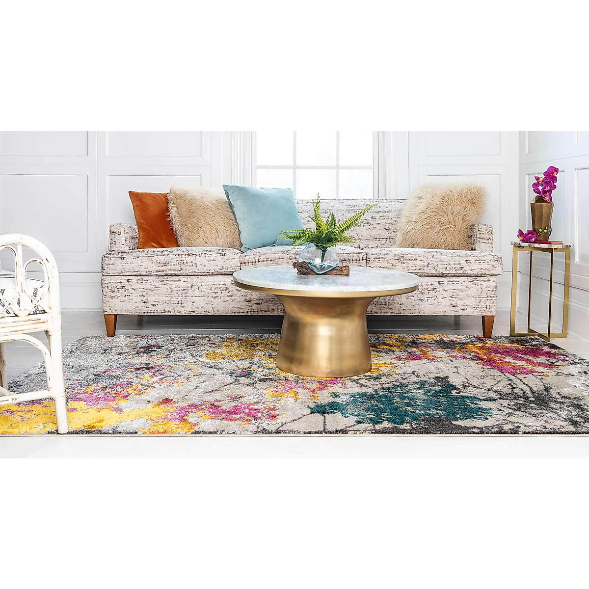 Unique Loom Aurora Collection Over-Dyed, Abstract, Botanical Southwestern, Transitional Area Rug, 2' 0" x 3' 0", Beige/Gray