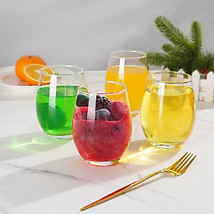 Waipfaru Wine Glasses, 15 oz Stemless Wine Glasses, Set of 4 Glasses for Red or White Wine, Durable Clear Drinking Glasses, Short Wine Tumblers for Gifts, Party, Home, Office, Bars