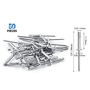 Jersvimc 3/16" x 1" Trifold Exploding Pop Rivets, Solid Aluminum Tri Grip Rivets Bulb Style Rivets Large Flange Rivets Big Headed Rivets for Kayak Marine Boat - 50Pcs