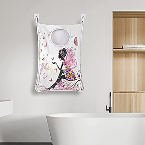 Pretty Girl Hanging Laundry Hamper Bag, Hanging Laundry Bag and Space Saving Clothes Hamper with Hooks, Beautiful Girl Wall Hanging Laundry Basket for Dirty Laundry, Large Size 30x20Inch