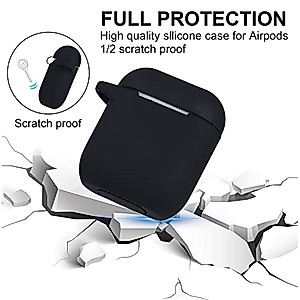 Enbiawit Silicone Airpods Case Cover,Compatible with AirPods 1/2 Case,Silicone Protective Case with Bracelet Keychain(Black)