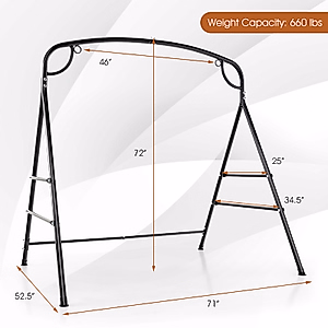 HAPPYGRILL Outdoor Swing Frame Heavy-Duty Metal Porch Swing Stand with Side Bars & 2 Rings, 660 lbs Weight Capacity, A-Frame Swing Frame for Garden, Backyard, Balcony