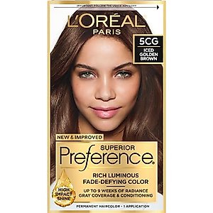 L'Oreal Paris Superior Preference Fade-Defying + Shine Permanent Hair Color, 5CG Iced Golden Brown, Pack of 1, Hair Dye