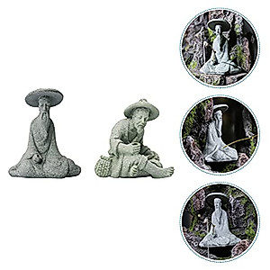 Cabilock 2pcs Mini Fisherman Figurines Chinese Mudman Sitting Fishing Garden Statue Chinese Elder Statue Landscape Micro Bonsai Terrarium Aquarium Ornaments for Fairy Garden