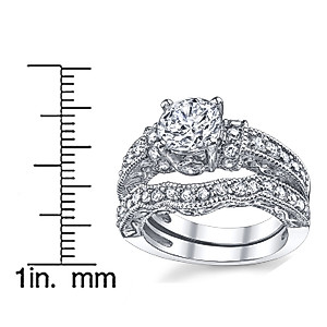 Metal Masters 1.25 Carat Solid Sterling Silver Wedding Engagement Ring Set, Bridal Ring, with Cubic Zirconia CZ Size 8