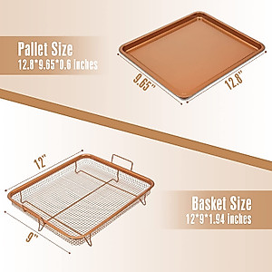 GWONGBAY 2-Piece Copper Crisper Tray,13"L x9" W Oven Pan,Copper Chef,Oven Air Fryer Tray & Mesh Basket Set,Air Fryer Pan,Microwave Bacon Tray,Broiler Pan for Oven,Baking Set Kitchen Supplies -Copper