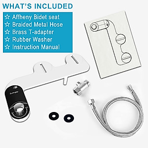 Affheny Bidet Attachment for Toilet , Cold Water Non-Electric Bidet Toilet Water Sprayer with Adjustable Water Pressure Nozzle , Angle Control & Easy Installation（Black）