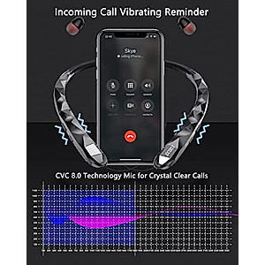 Bluetooth Headphones, Wireless Neckband Headset with Retractable Earbuds, Stereo Earphones w/Noise Canceling Mic for Conferences, Work Out, Travel, Compatible with Android iPhone