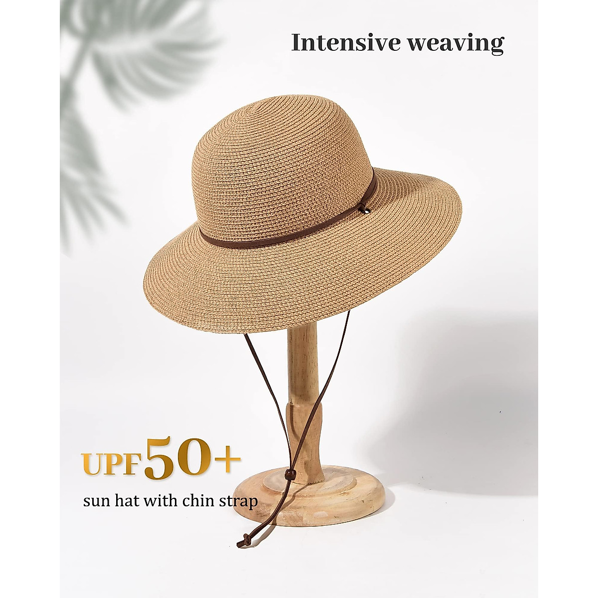 FURTALK Womens Wide Brim Sun Hat with Wind Lanyard UPF Summer Straw Sun Hats for Women A-Khaki