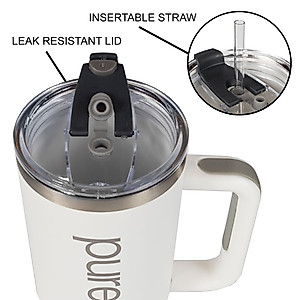 PURELY 40 oz Ceramic Lined Insulated Tumbler with Handle, Leak Resistant 2-way Lid and Straw, Ceramic Lined Travel Mug (White, 40oz)