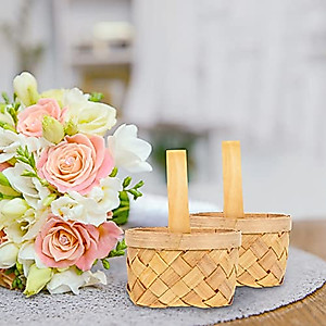 YARNOW Small Woven Basket with Handle, 4pcs Wicker Basket with Handles, 2.5 x 1.7 x 1.5 inch, Simple Handwoven Baskets, Small Wicker Basket with Handle