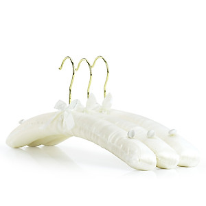 HANGERWORLD Ivory Satin Padded Hangers 17inch with Non-Slip Buttons for Strappy Dresses, Ideal Bridal Bride Hanger for Wedding