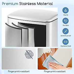 Goplus 13.2 Gallon/ 50 Liter Trash Can, Stainless Steel Garbage Can with Lock Device & Foot Pedal, Stay Open Trash Bin w/Soft Closing Lid, Hand-Free Step Garbage Bin for Kitchen Home Office, Silver