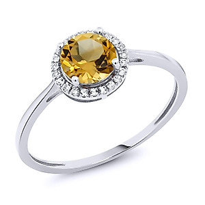 Gem Stone King 10K White Gold Gemstone Birthstone & Diamond Halo Promise Wedding Engagement Ring | Round 6MM | White Gold Ring For Women