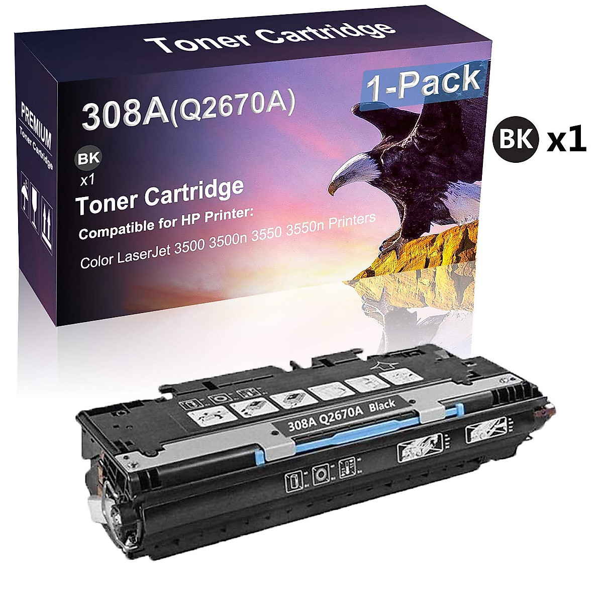 1 Pack (Black) Compatible 308A | Q2670A Printer Toner Cartridge use for HP Color Laserjet 3500 3500n 3550 3550n Printer(High Capacity)