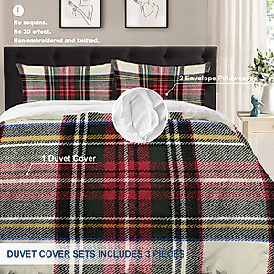 Batmerry Scottish Tartan King Size 3 Pieces Bedding Comforter Sets,Soft Fluffy Square Green Wool Plaid Pattern Printed PolyesterDuvet Cover for All Season