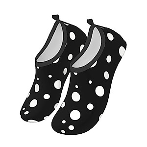 White Black Polka Dot Water Shoes for Men Women Aqua Socks Barefoot Quick-Dry Beach Swimming Shoes for Yoga Pool Exercise Swim Surf
