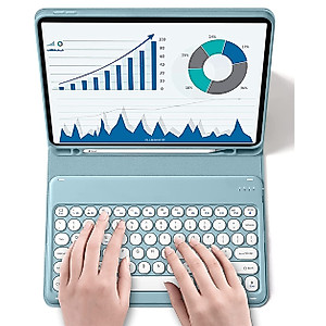 QIYIBOCASE Cute Round Keys Keyboard Case for iPad 10.2" 9th Gen/8th Gen/7th Gen,for iPad Pro10.5 /Air 3rd Gen, Detachable Magnets BT Keyboard Case with Pencil Holder, Pink