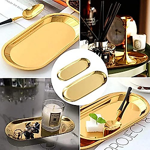 Tvoip 2 Pack Stainless Steel Towel Tray, Metal Storage Tray Dish Plate Tea Candy Tray Cosmetics Jewelry Organizer, Sliver, 7 Inch & 9 Inch (Black)